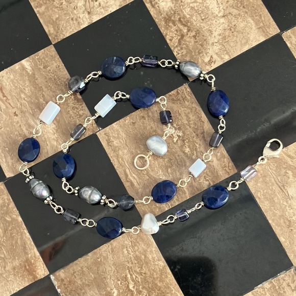 Silpada | Jewelry | Silpada N38 Sterling Silver Sodalite Blue Lace Chalcedony Pearl Necklace ...